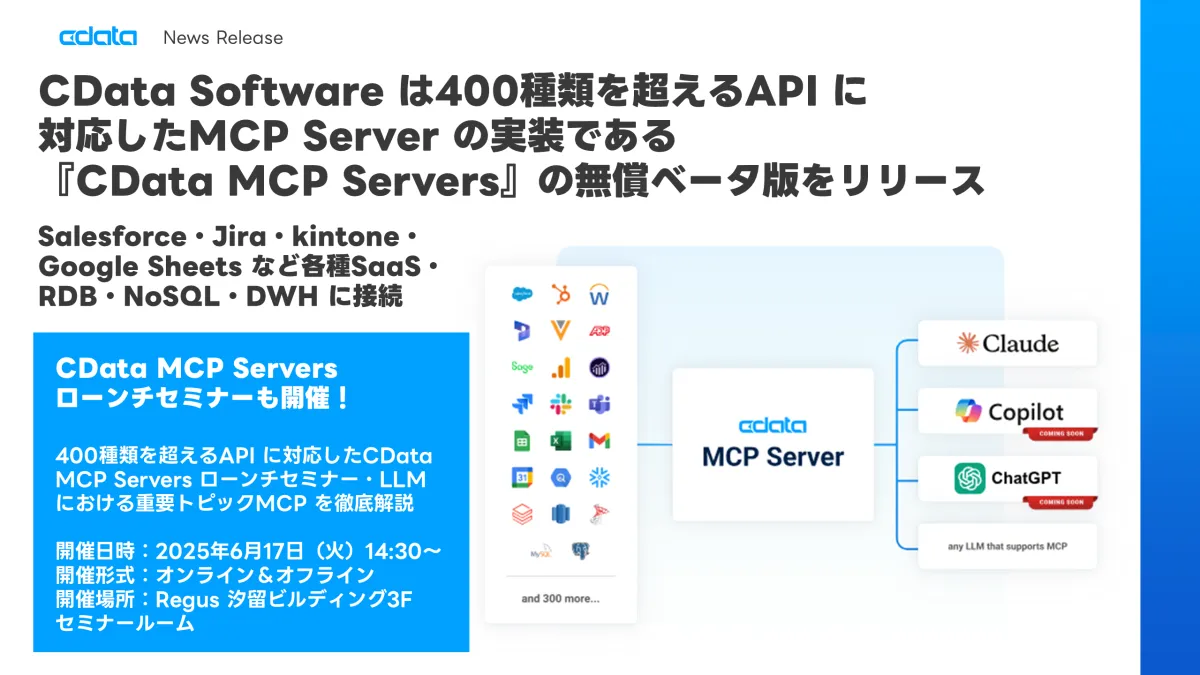 CData Software、400以上のAPIに対応したMCP Serverの無償ベータ版を発表 - サードニュース